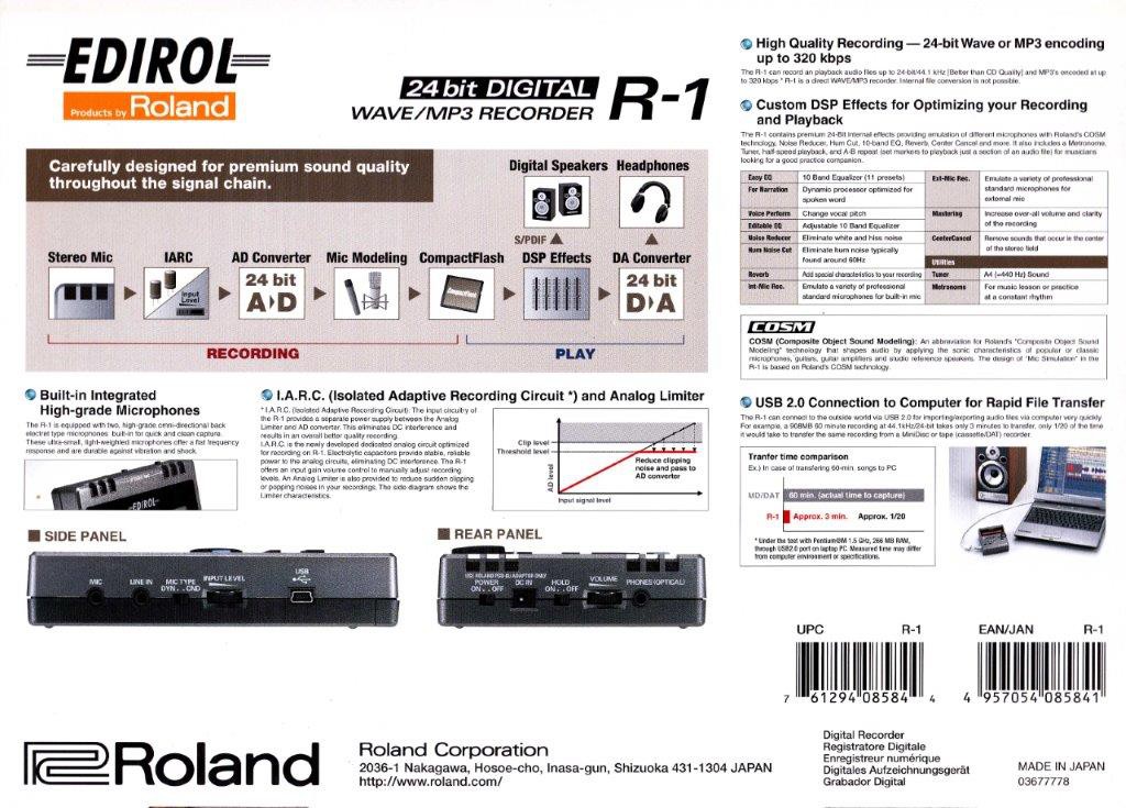 Annonce occasions - Enregistreur digital Roland Edirol R-1 - Le Repaire ...